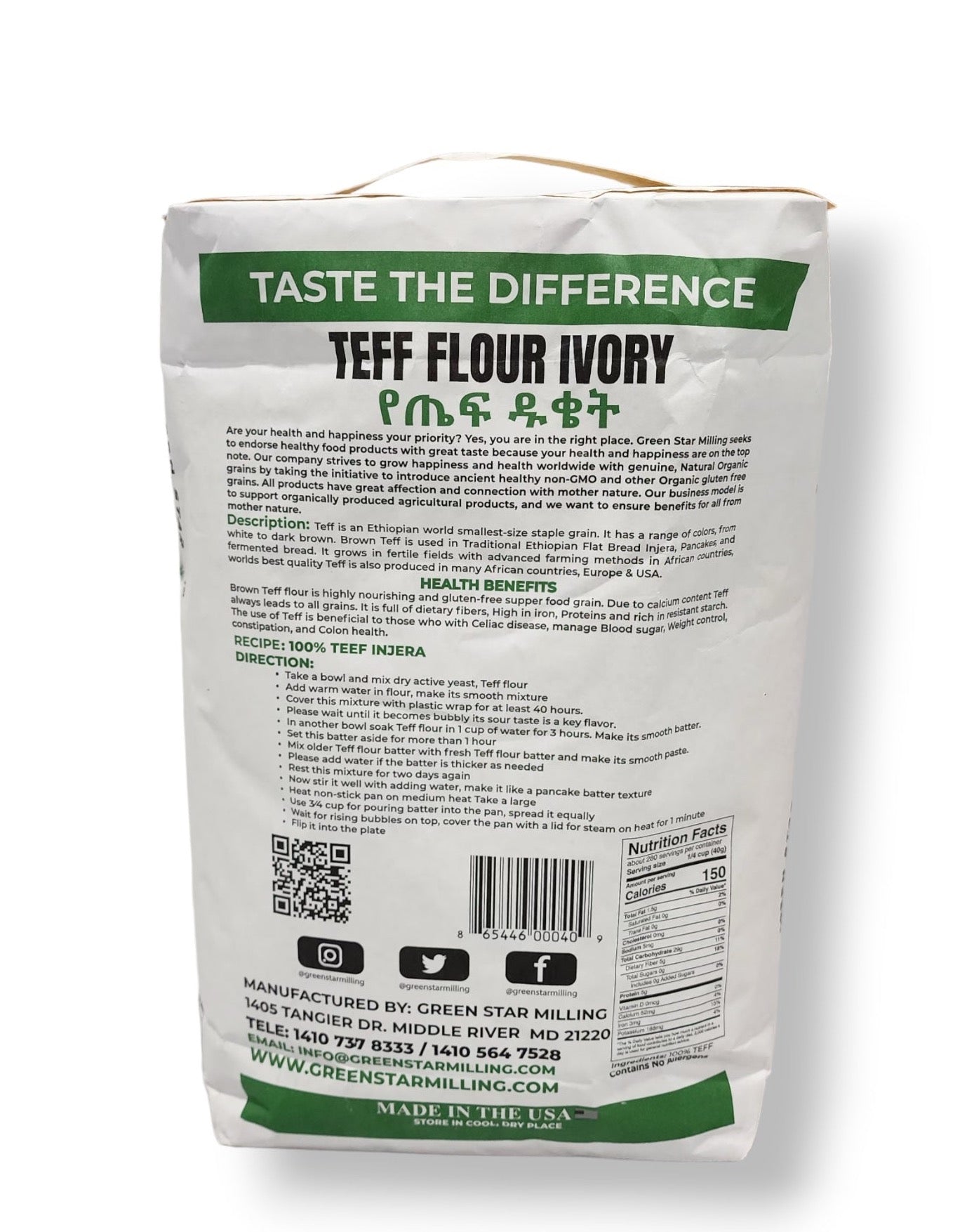 Teff Flour Ivory - Green Star Organic Milling